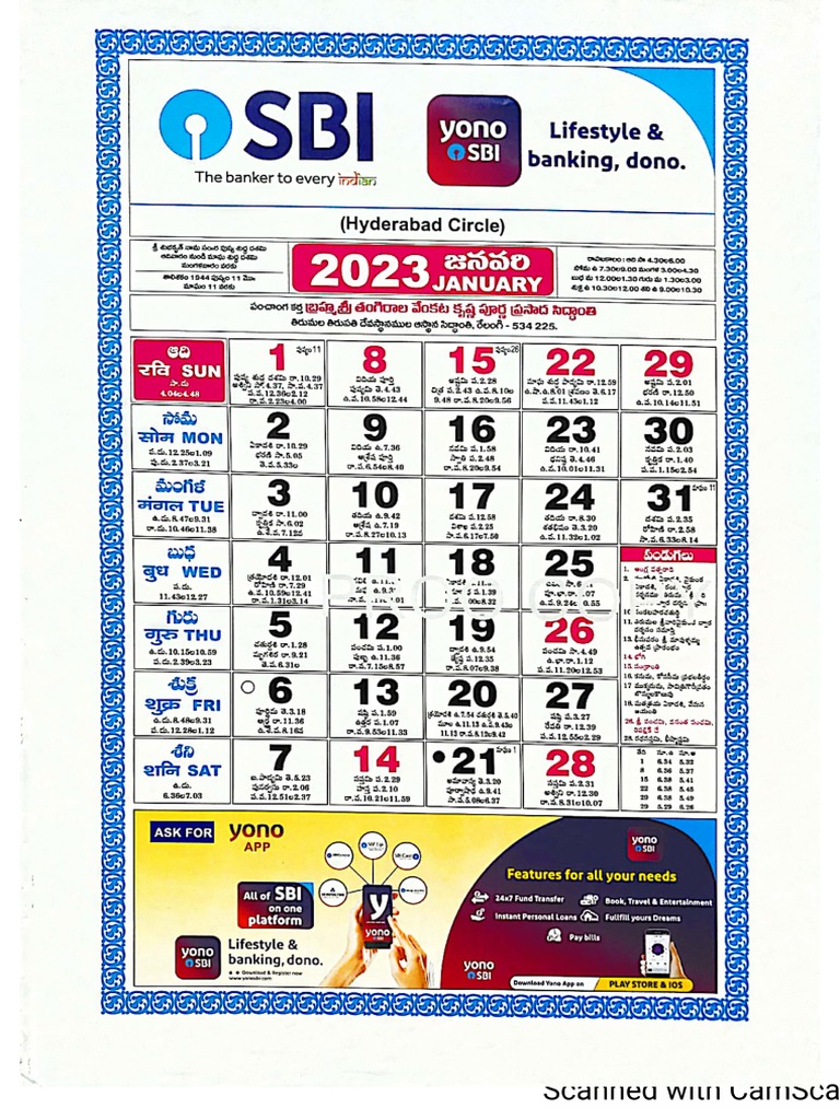 Sbi Hyd 2023 Calander | PDF