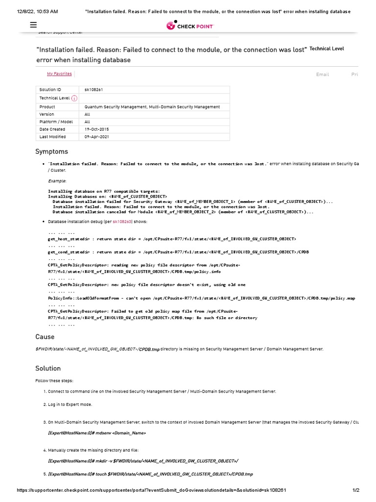 _Installation failed. Reason_ Failed to connect to the module, or the ...