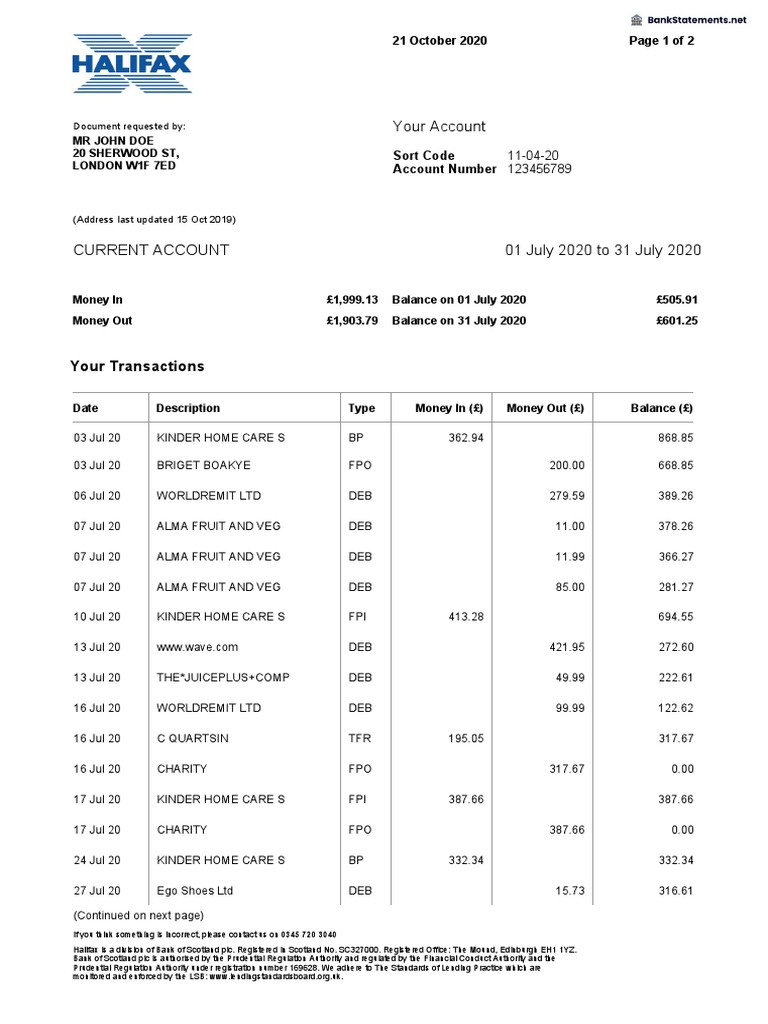 Current Account 01 July 2020 To 31 July 2020: Your Transactions | PDF ...