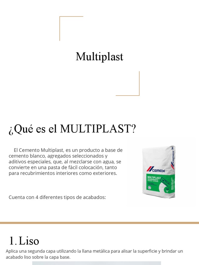 Multiplast: Usos y Acabados del Cemento | PDF | Hormigón | Agua