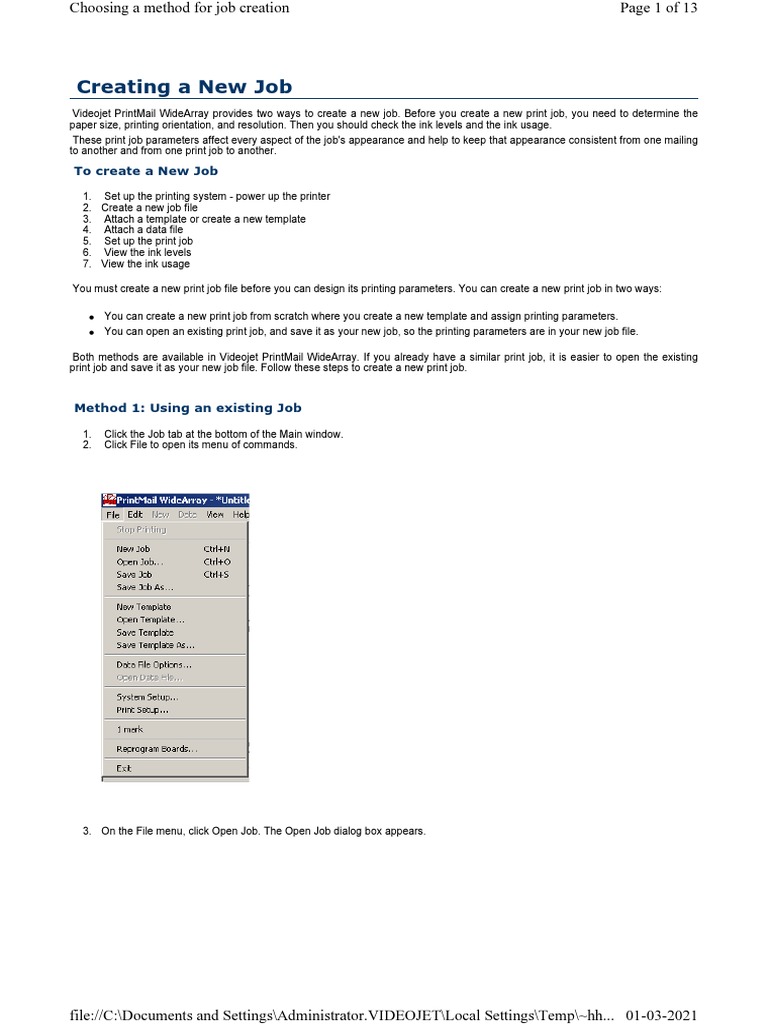 Creating A New Job | PDF | Comma Separated Values | Software