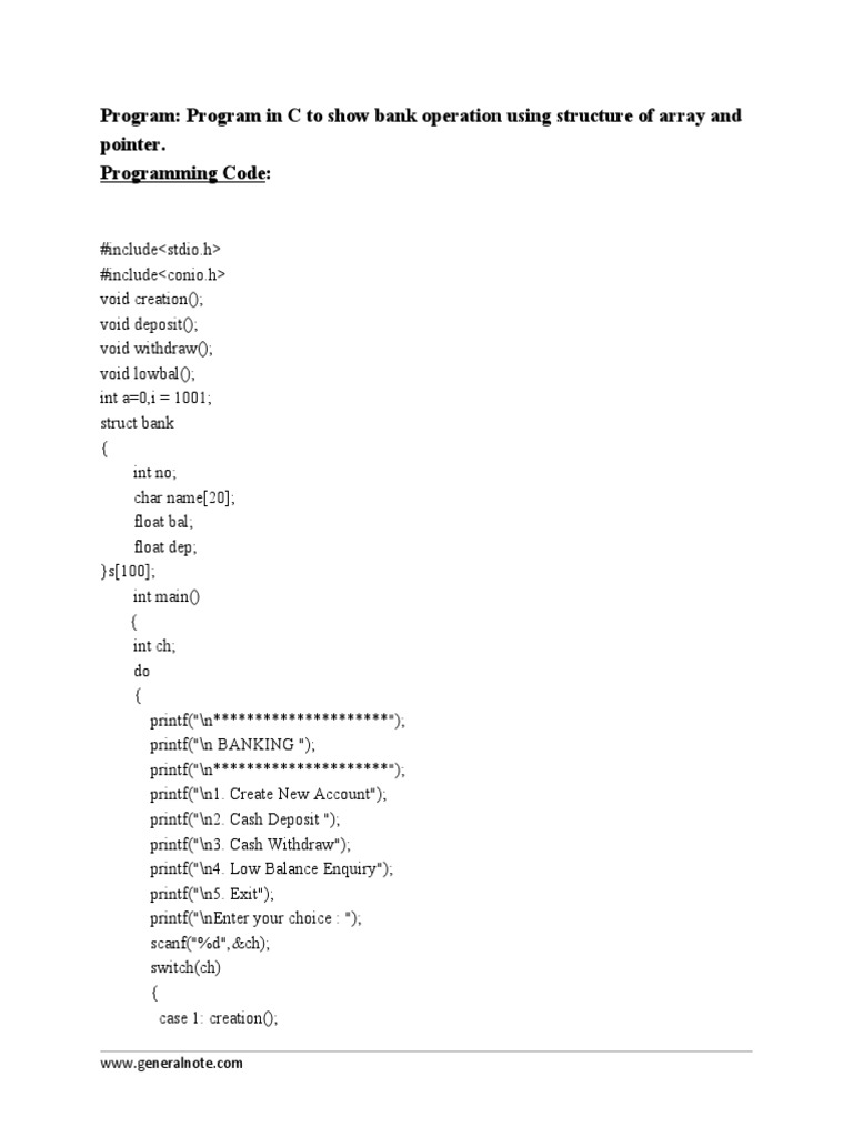 C Bank Operations with Structs | PDF | Pointer (Computer Programming) | Software Engineering