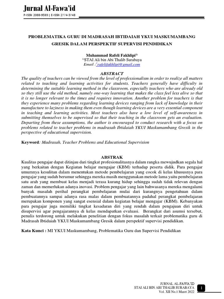 (Jurnal) Problematika Guru Di Madrasah Ibtidaiah Ykui Maskumambang ...