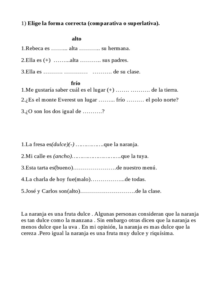 Grados Del Adjetivo Ejercicios | PDF