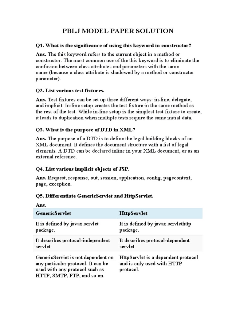 PBLJ Model Paper Solution | PDF | Constructor (Object Oriented Programming) | Programming