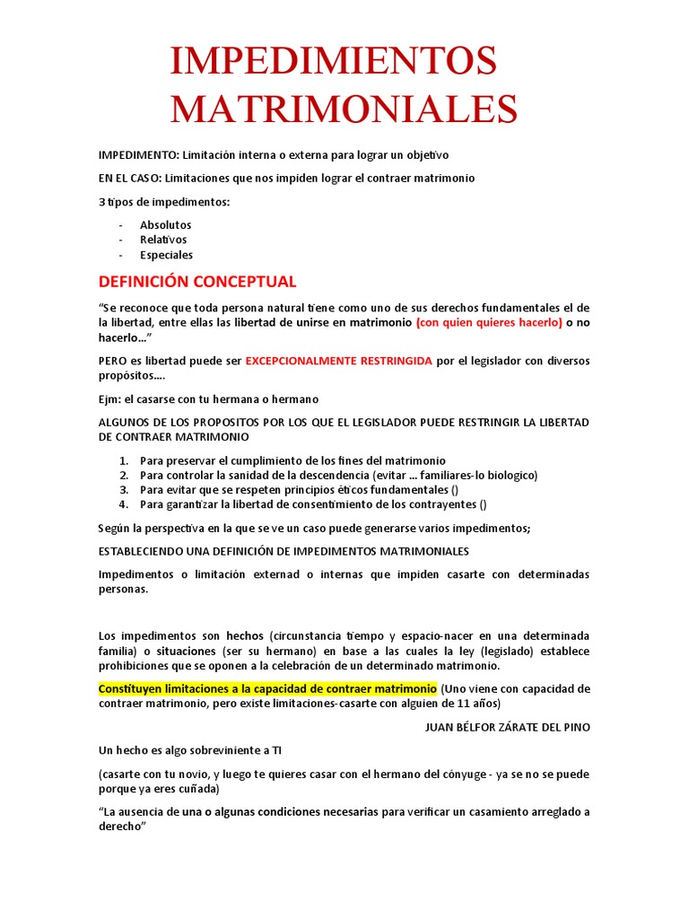 Impedimentos Matrimoniales: Tipos y Definición | PDF | Matrimonio ...