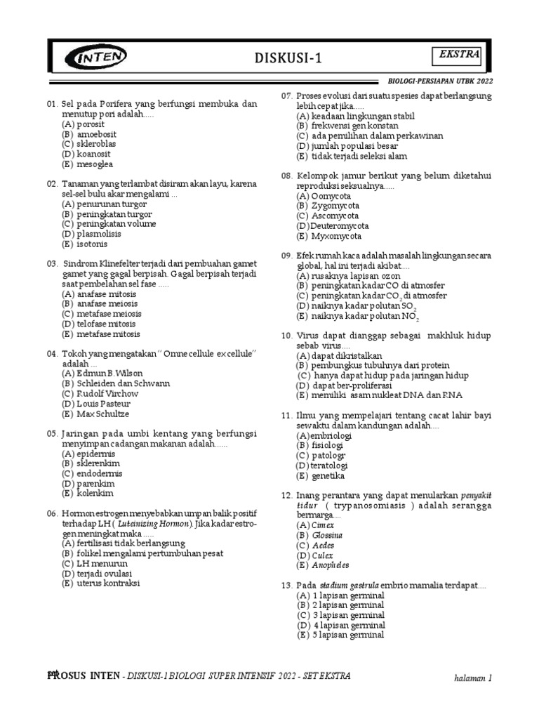 Diskusi-1 Bio Set Ekstra Super Intensif 2022 | PDF
