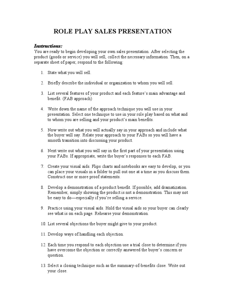 Role Play Sales Presentation Pdf