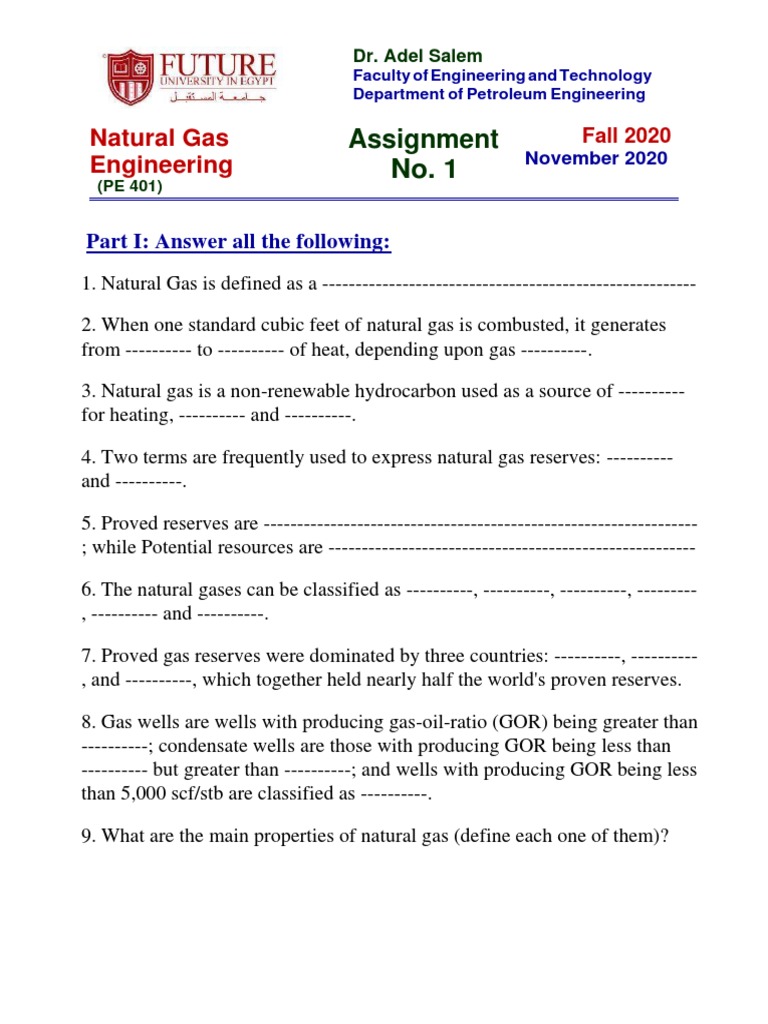 Natural Gas Engineering Assignment | PDF | Gases | Natural Gas