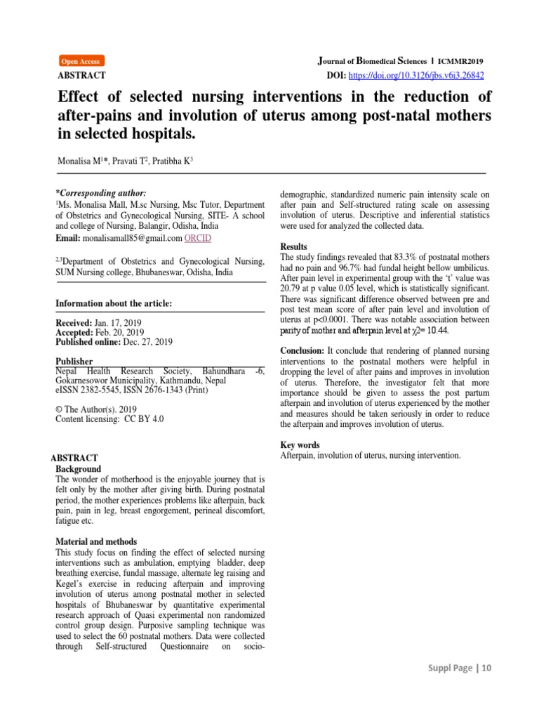 Effect of Selected Nursing Interventions in The Reduction of After ...