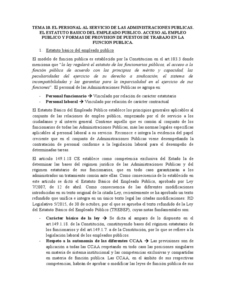 Tema 10 - Personal Al Servicio de Las Administraciones Publicas | PDF | Derecho laboral ...