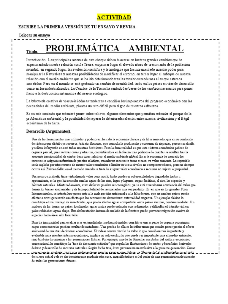 Actividad - Ensayo Preblematica Ambiental-Camlla Ynga Adriel Mario 5G ...
