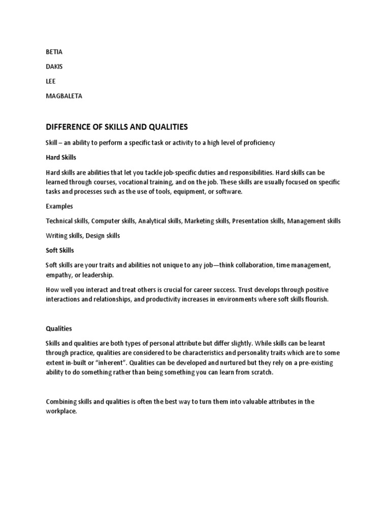 Skills VS Qualities | PDF | Business | Self-Improvement