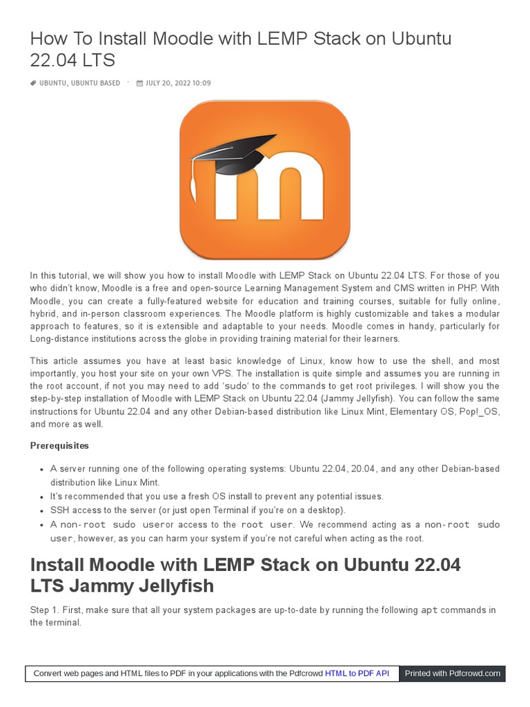 Idroot Us Install Moodle With Lemp Stack Ubuntu 22 04 | PDF | World Wide Web | Internet & Web
