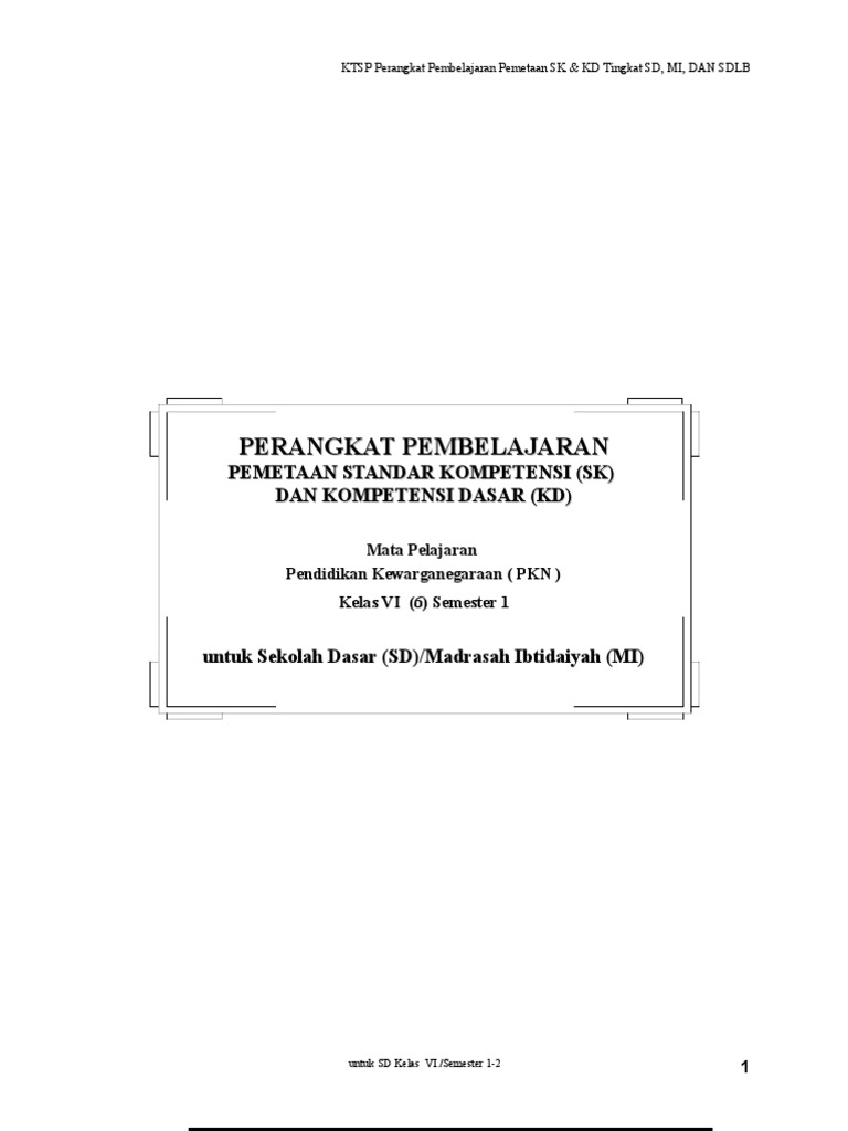 Pemetaan SK & KD Kelas 6 | PDF