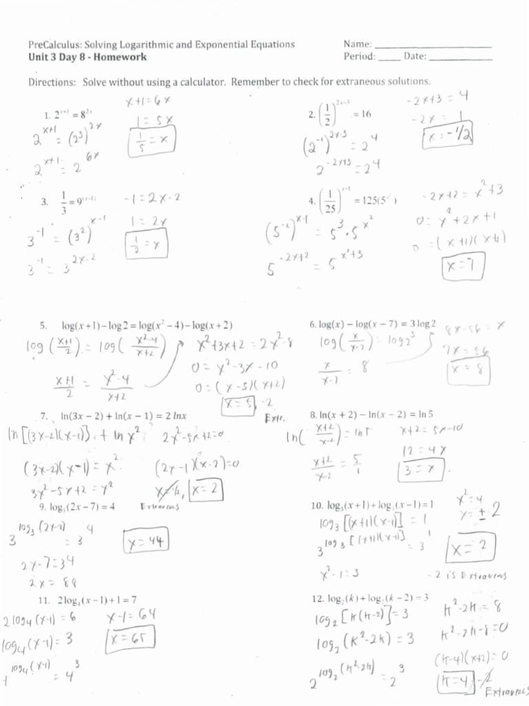 PreCalc Unit 3 Day 8 Solving Exp and Log Equations | PDF