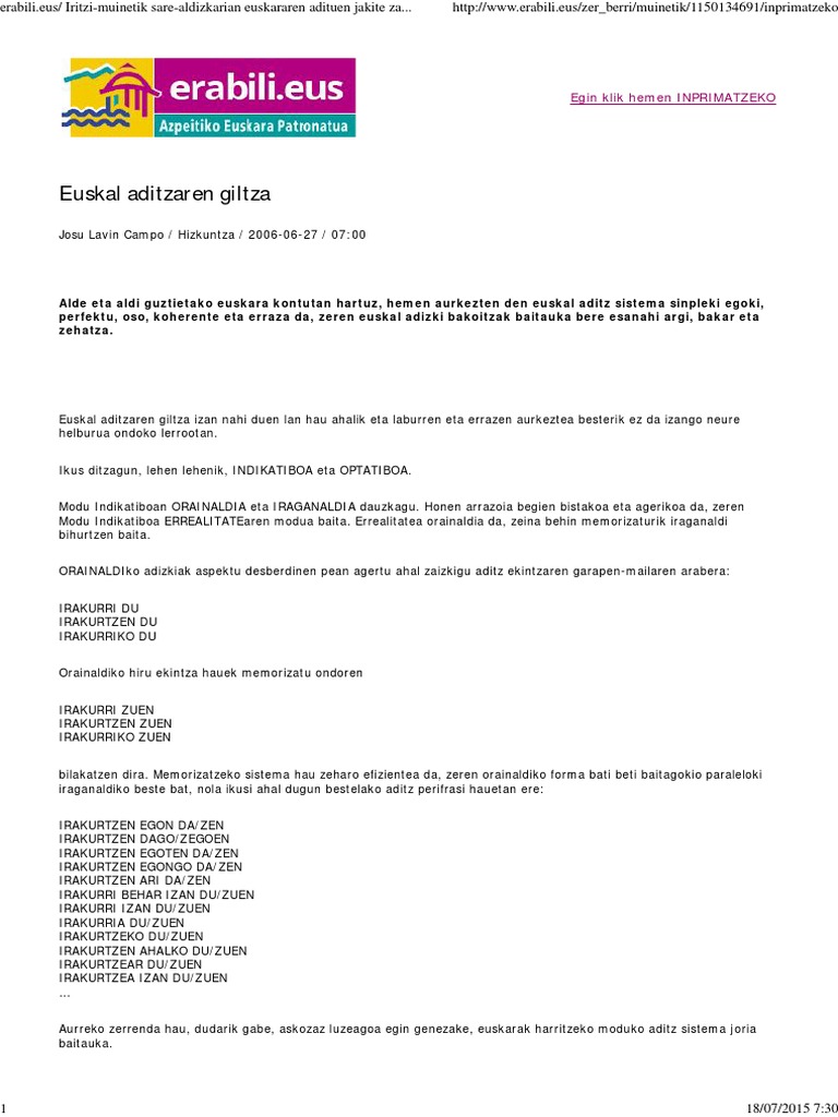 Euskal Aditza (Josu Lavin) | PDF
