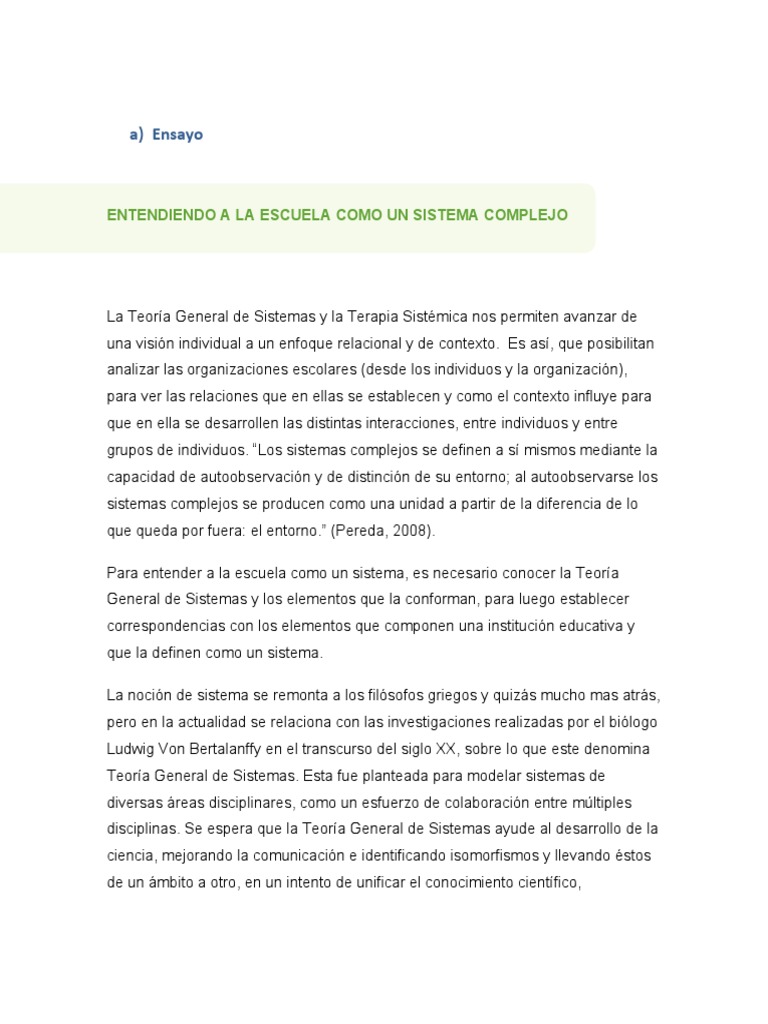 Entendiendo La Escuela Como Un Sistema Complejo | PDF | Teoría de sistemas | Sistema