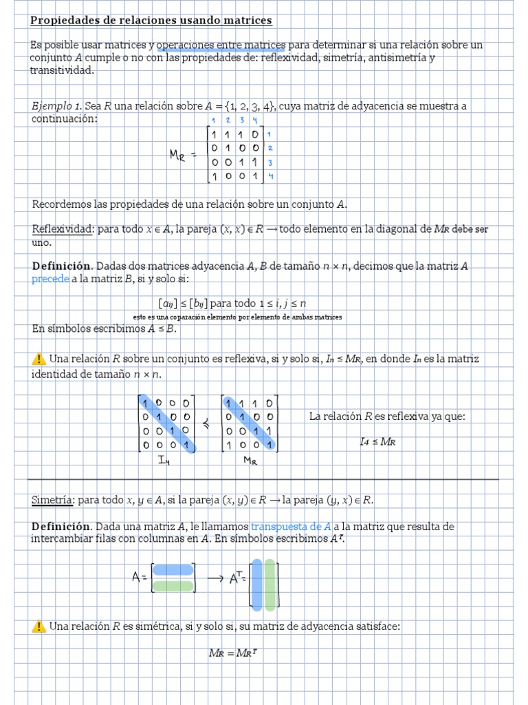Lectura 24 - Propiedades de Relaciones Usando Matrices | PDF