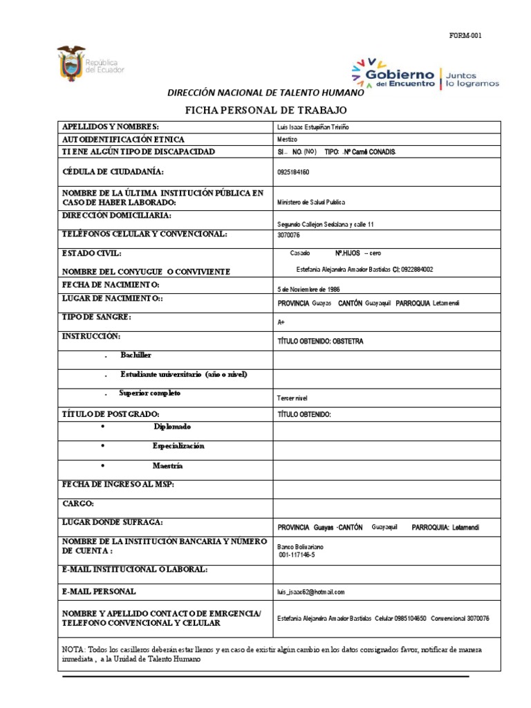 Formulario 001 | PDF