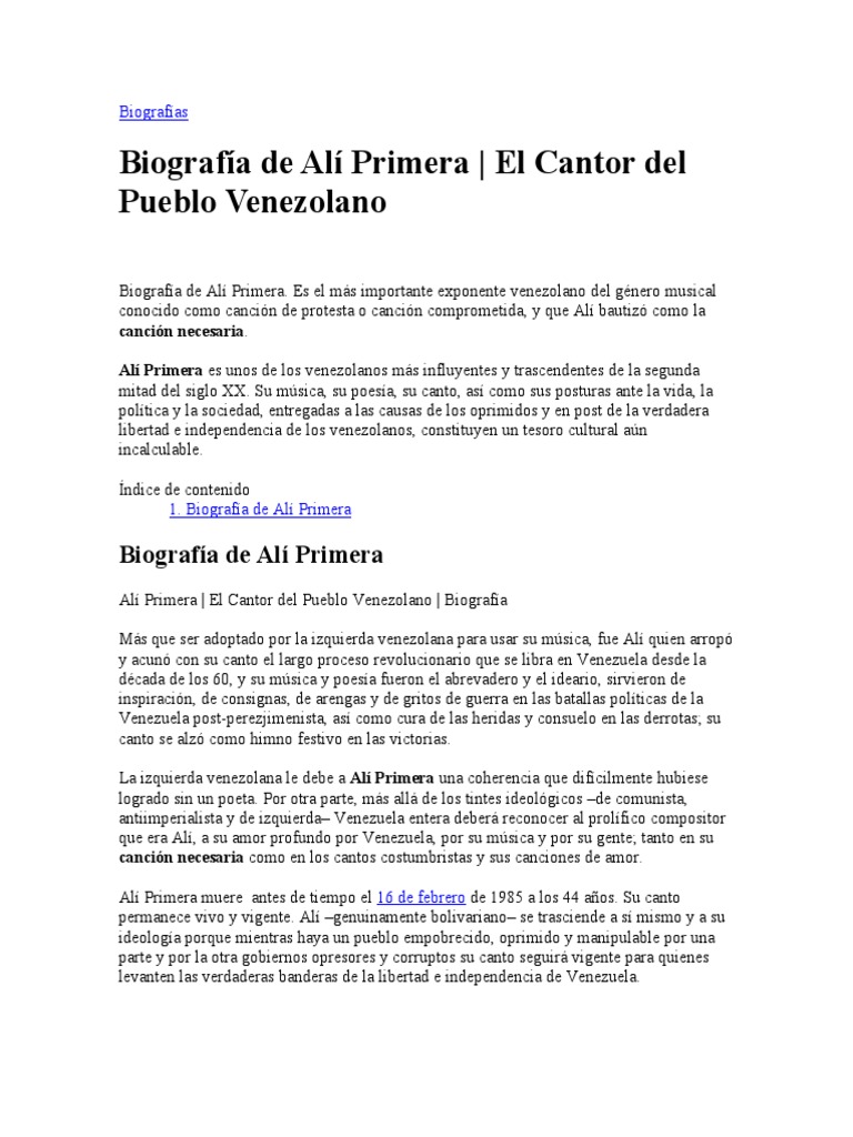 Biografía Ali Primera | PDF