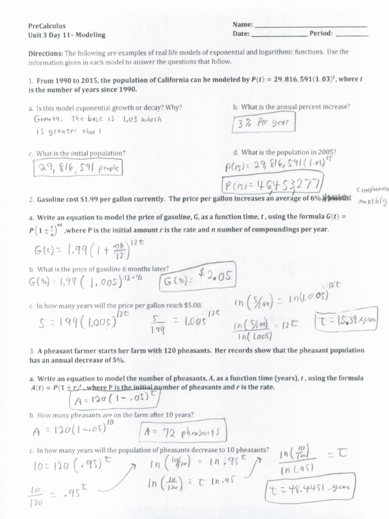 Unit 3 Day 11 Modeling Answers | PDF