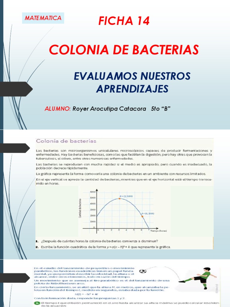 Alumno ROYER AROCUTIPA CATACORA Del 5to - B, MATEMATICA FICHA 14 ...