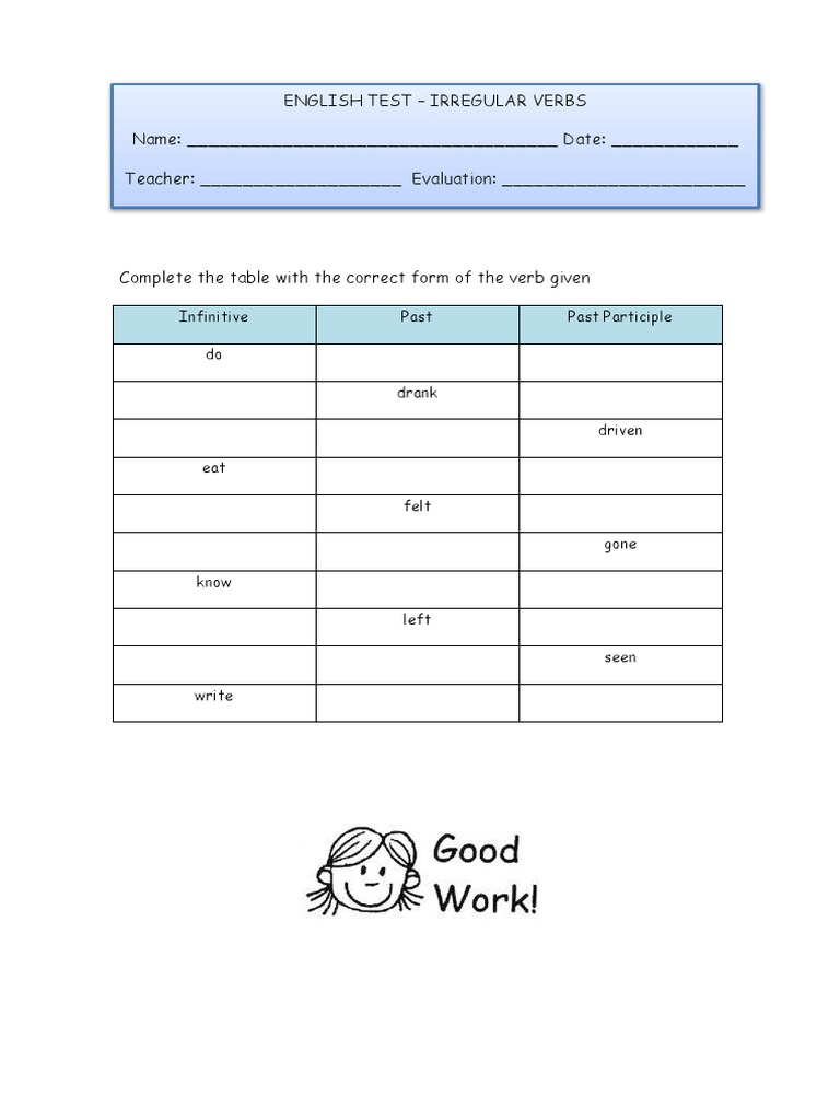Irregular Verbs Test | PDF