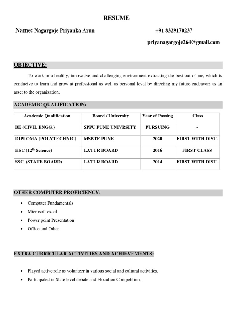 Priyanka Job Resume | PDF