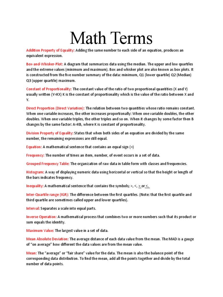 Math Terms (Junior High) | PDF | Numbers | Mathematics
