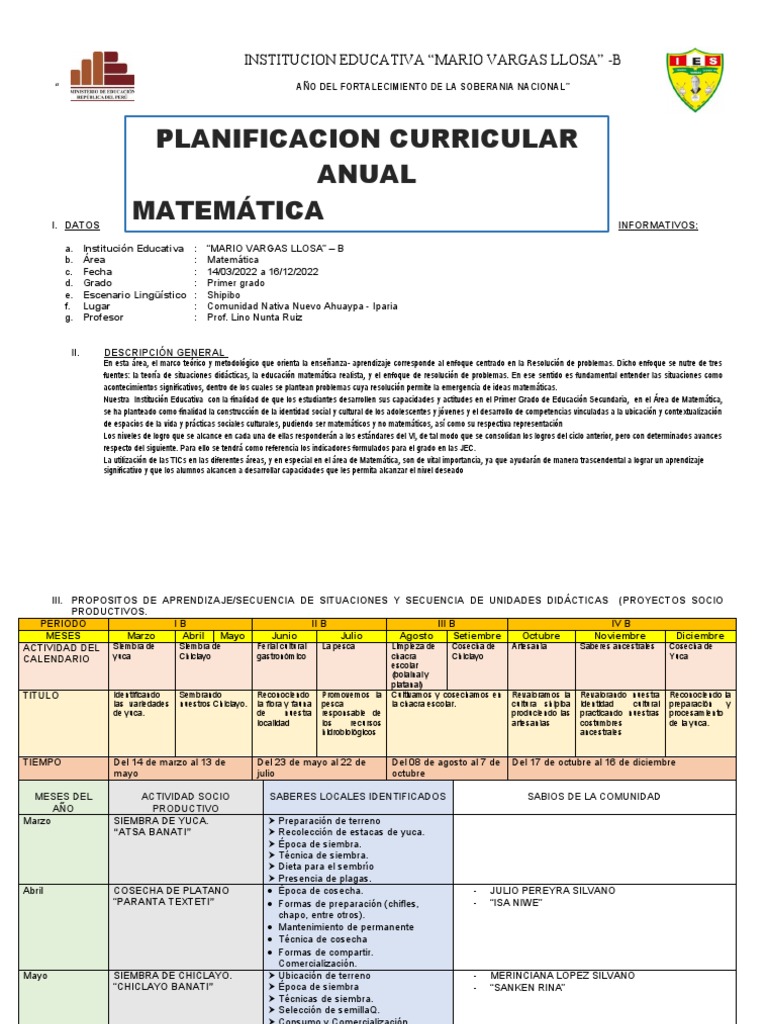 Plan y Unidad de Primer Grado Matemática | PDF | Geometría | Ecuaciones