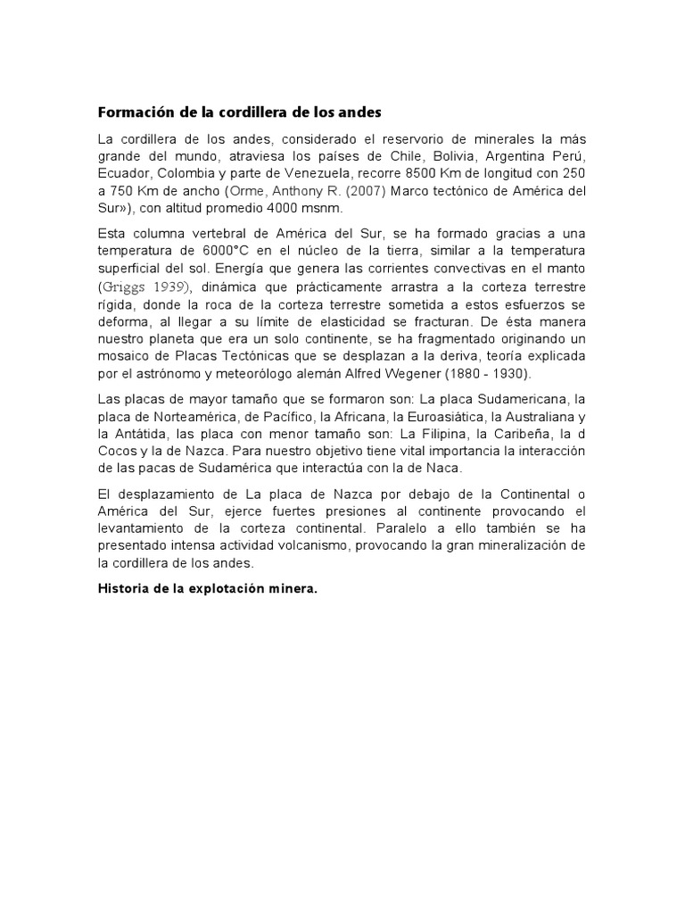 Formación de La Cordillera de Los Andes | PDF