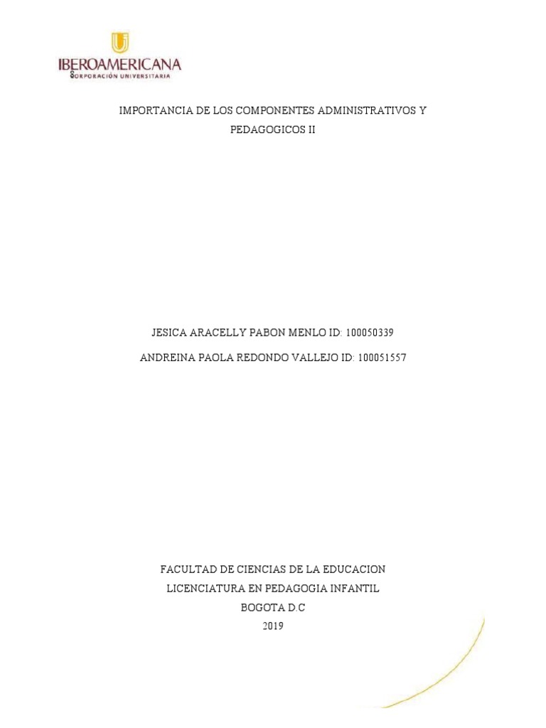 Importancia De Los Componentes Administrativos Y Pedagogicos Ii Pdf