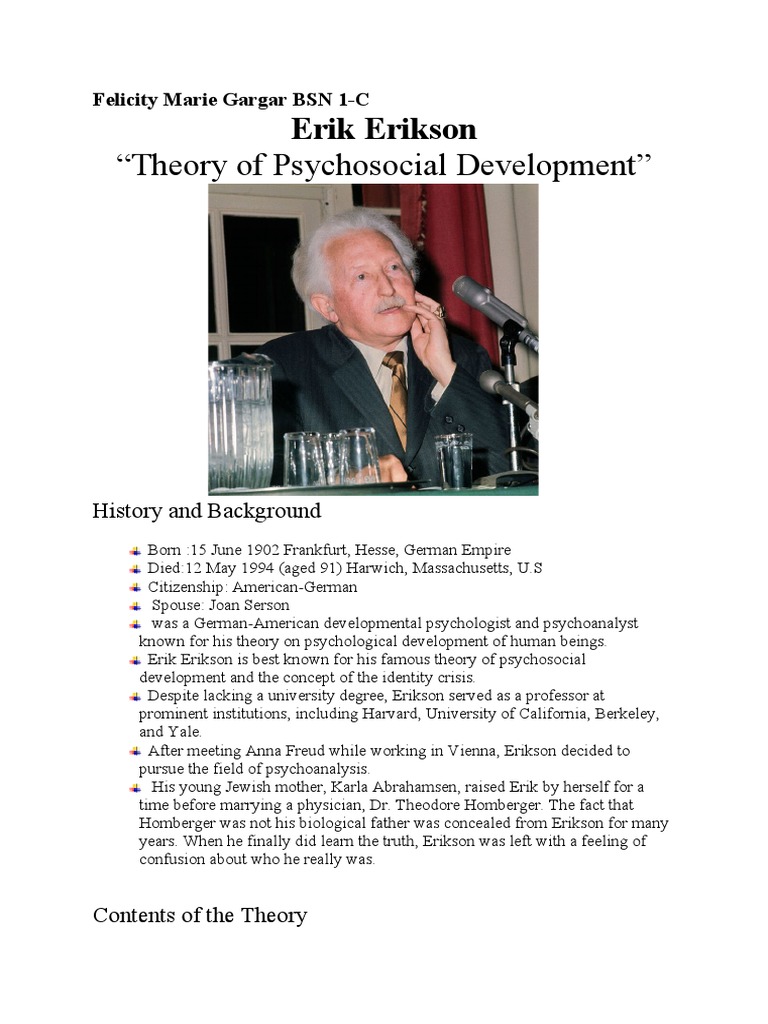 Felicity Eric Erikson | PDF | Human Development | Social Psychology