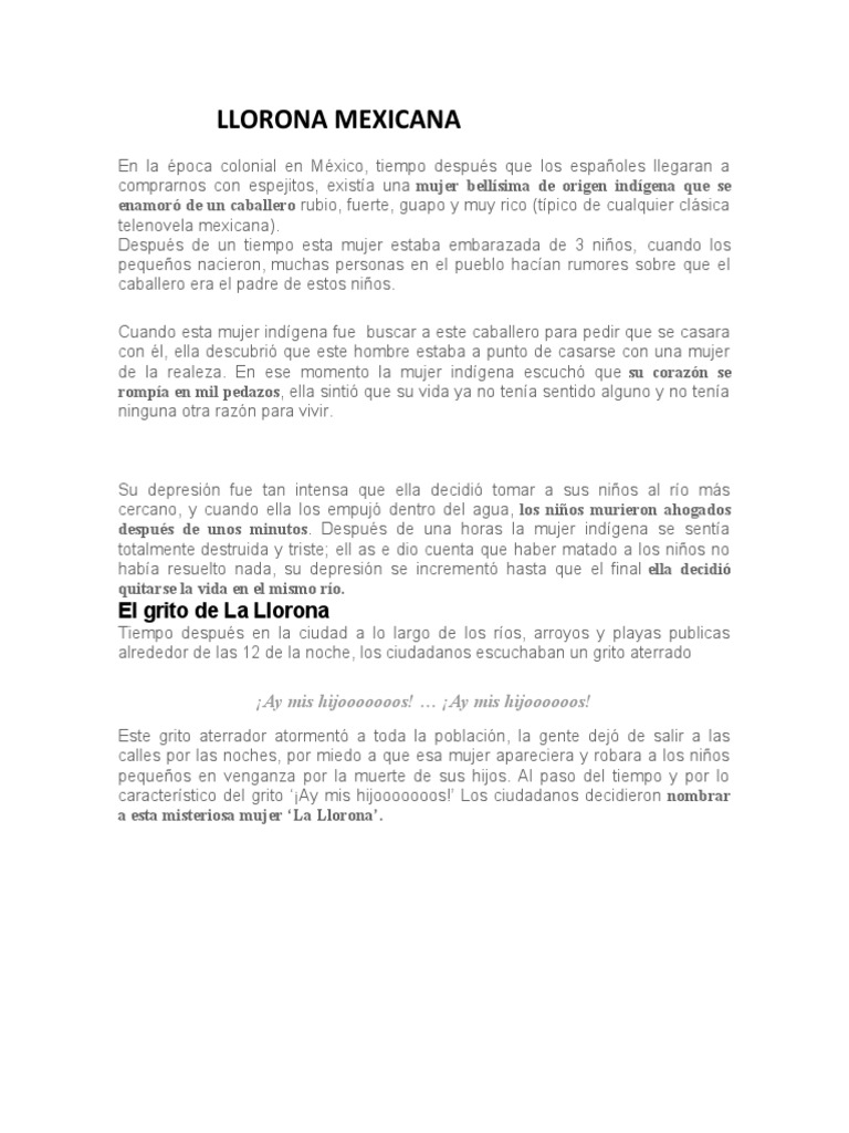 Leyendas de La Llorona en América Latina | PDF | Folklore | Criaturas ...