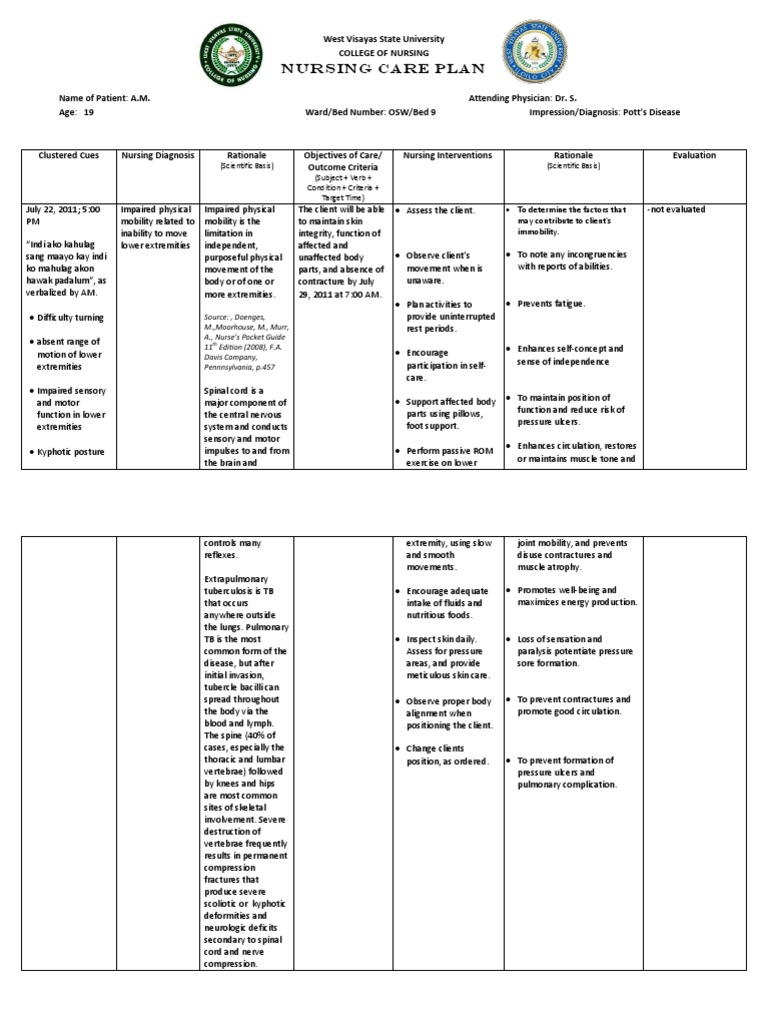NCP Potts | PDF | Tuberculosis | Spinal Cord