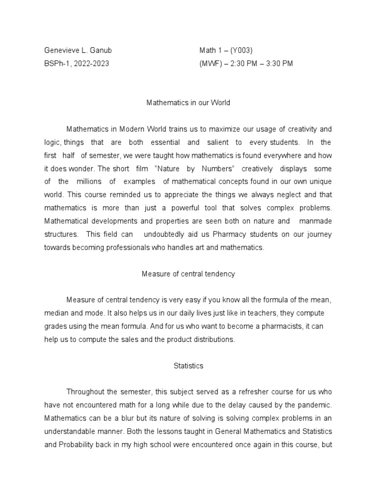 Math Refection Paper | PDF | Mathematics | Analysis Of Variance