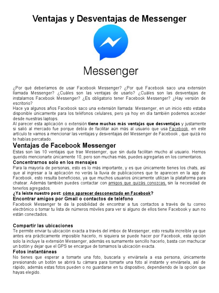 Ventajas y Desventajas de Messenger Renatta | PDF | Chat en linea ...