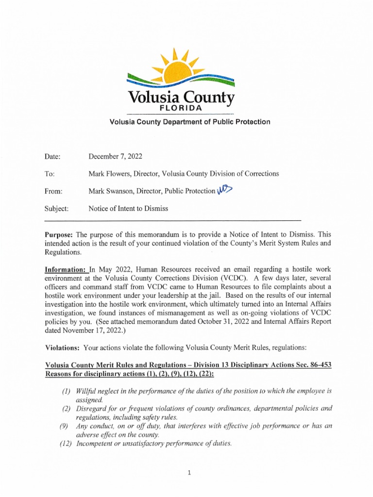 Notice of Intent To Dismiss Mark Flowers | PDF