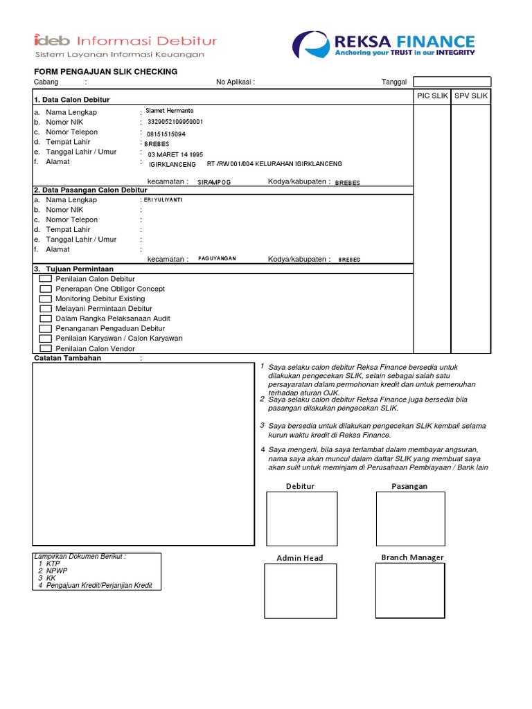 Form Debitur | PDF | Pengelolaan Keuangan & Uang