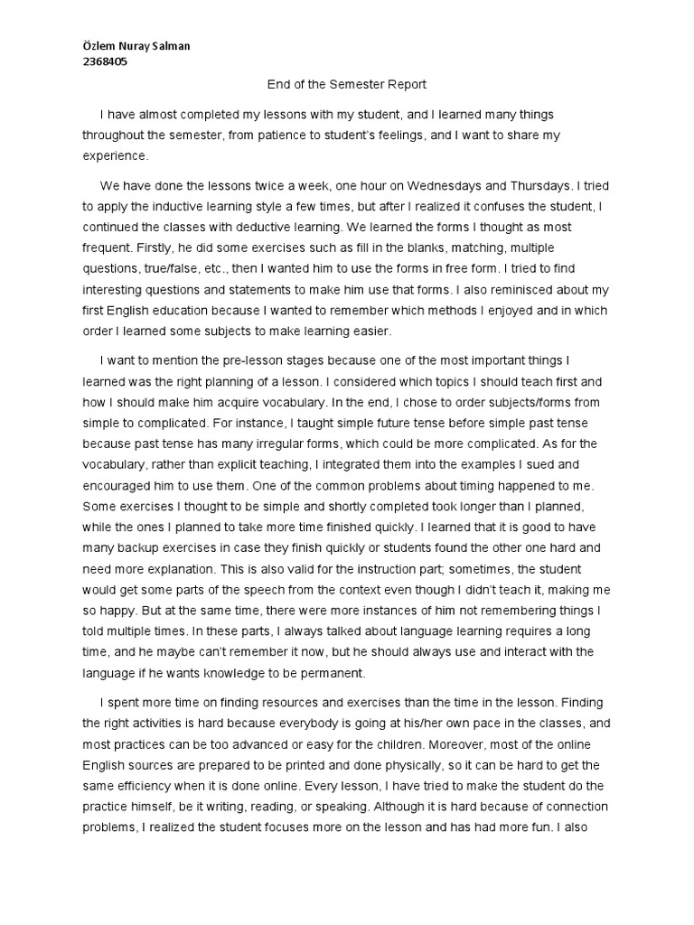 3 - End of The Semester Report | PDF | Teachers | Learning