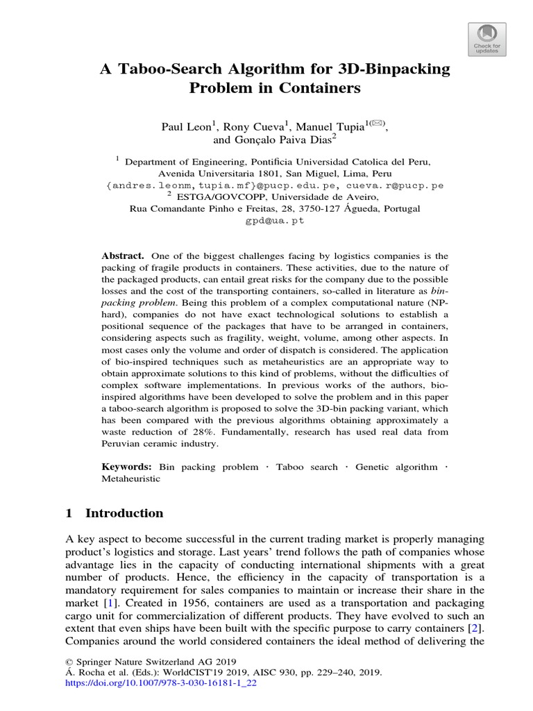 A Taboo Search Algorithm For 3d Binpacking Pdf P Value Statistical Hypothesis Testing