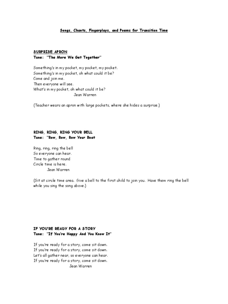 Pre-K Fingerplays and Transitions | PDF | Hand