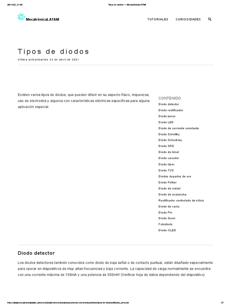 Tipos de Diodos en Electrónica | PDF | Diodo | Semiconductores