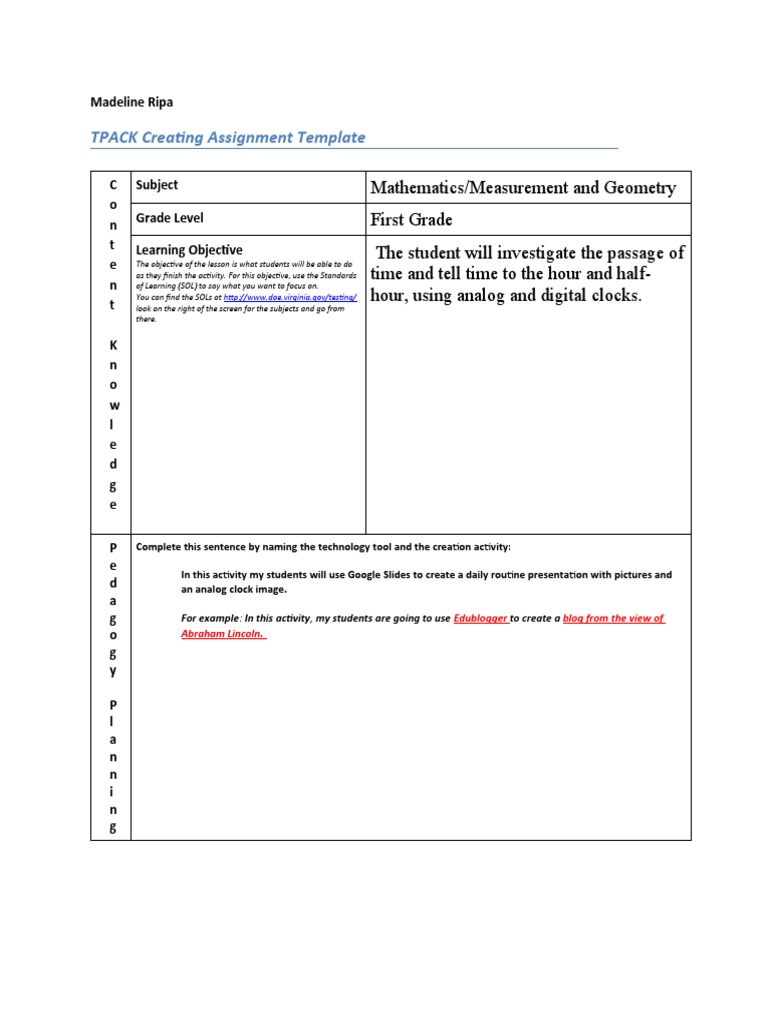 tpack template creating - ripa | PDF | Video | Clock
