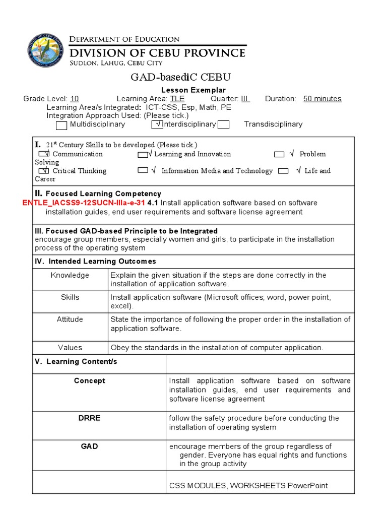 GRADE 9 THIRD LE Lesson 1 Installation of Computer Application | PDF | Microsoft Office ...