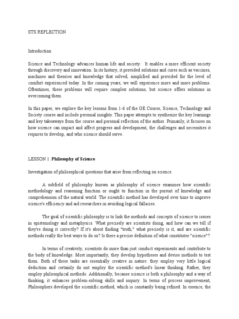 Reflection STS | PDF | Science | Philosophy Of Science