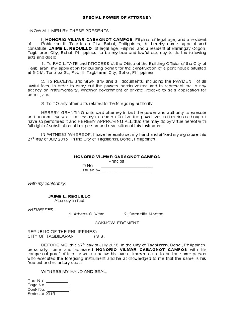 SPA. Building Permit | Download Free PDF | Power Of Attorney | Civil ...