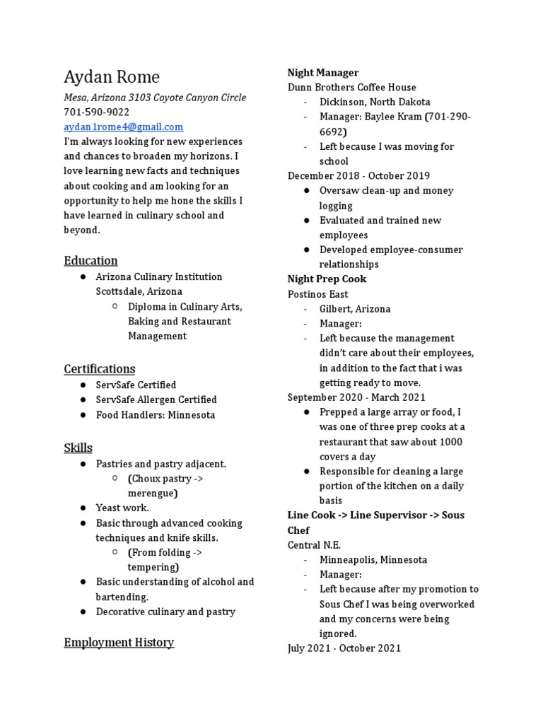 Aydan Rome: Education | PDF | Chef | Culinary Arts