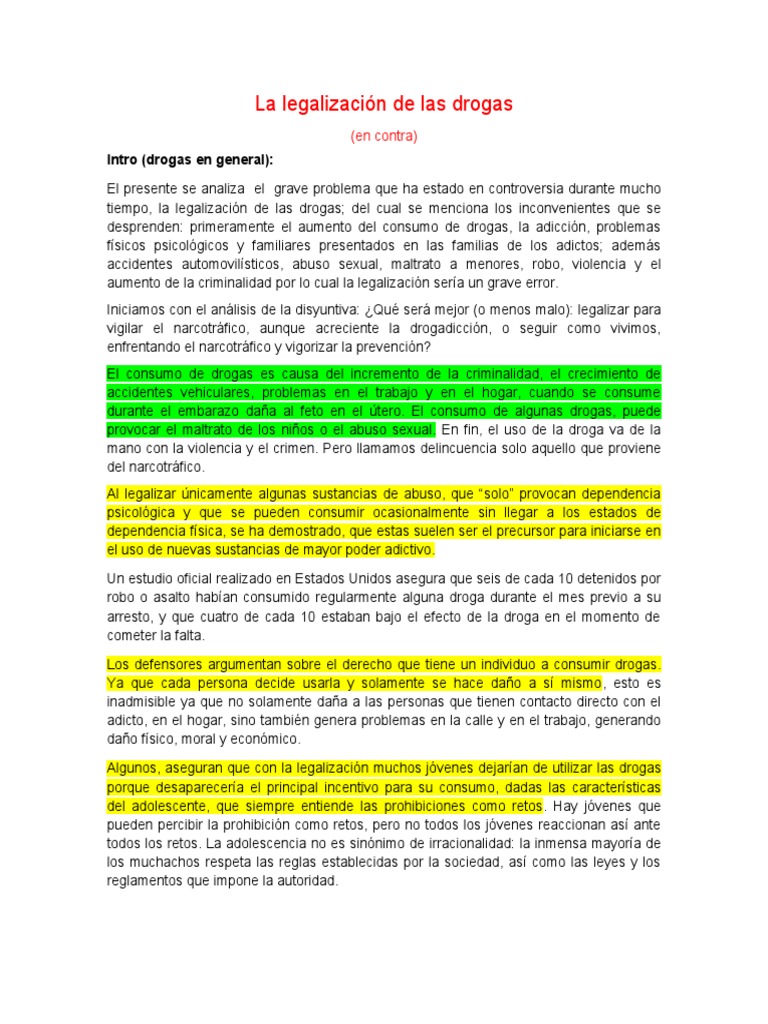 Argumemtos de La Droga TLR | PDF | Comercio ilegal de drogas | La dependencia de sustancias
